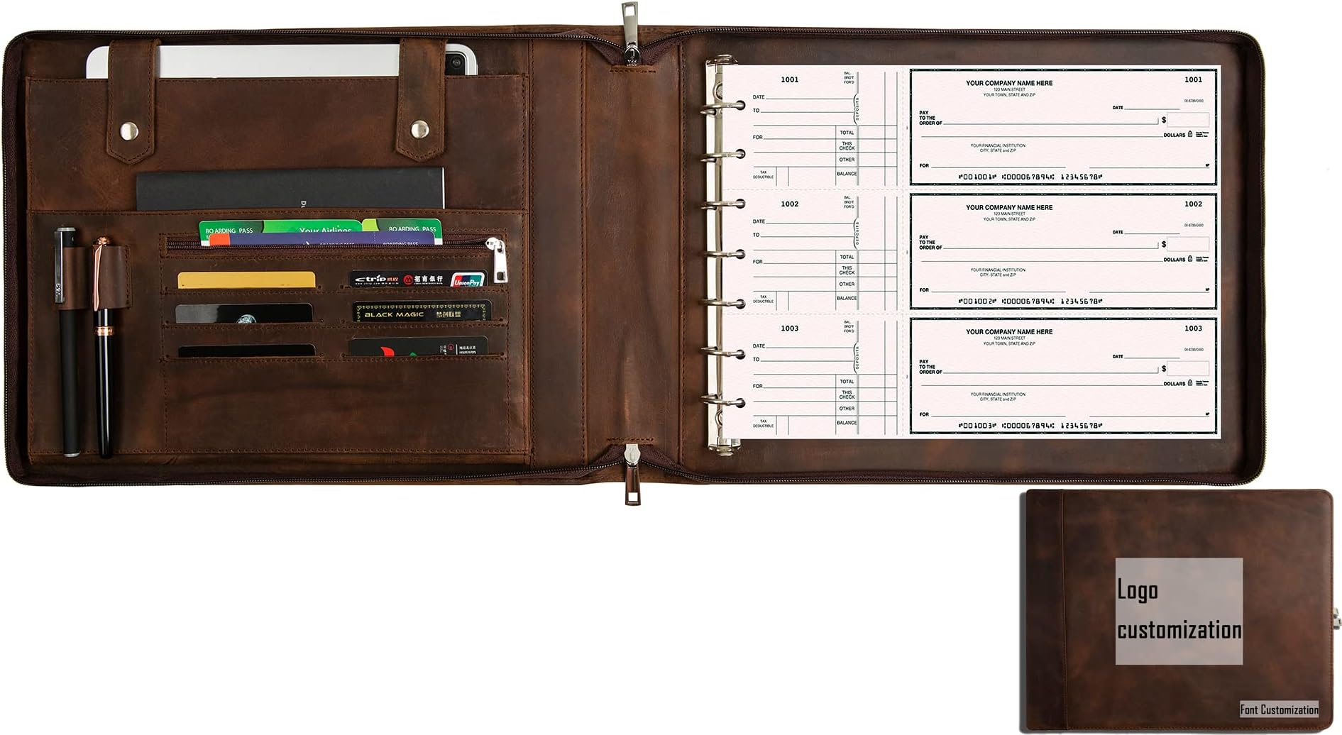 Amazon.com: GZRHKJ Genuine Leather Business Check Binder, 7 Ring ...