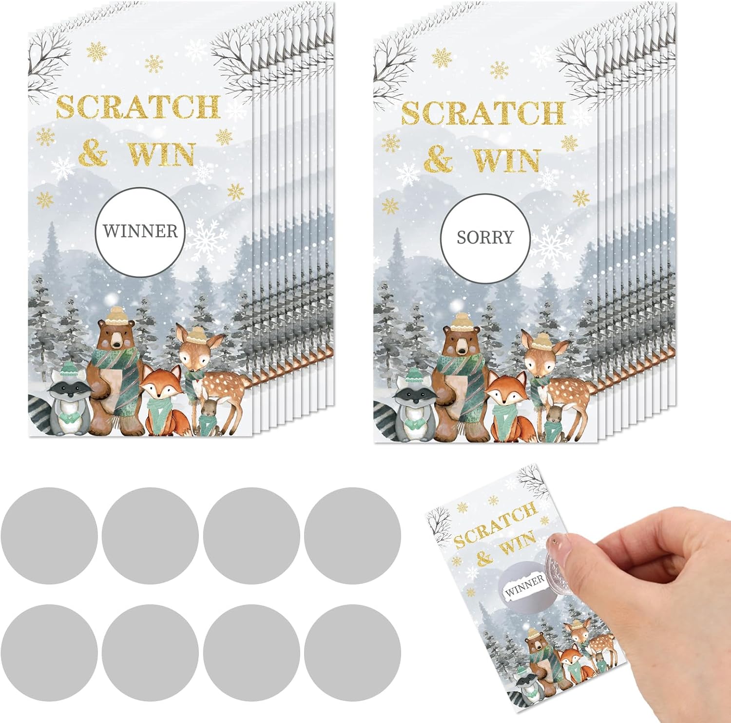 Amazon.com: Sursurprise 50 PCS Winter Woodland Scratch Off Cards ...