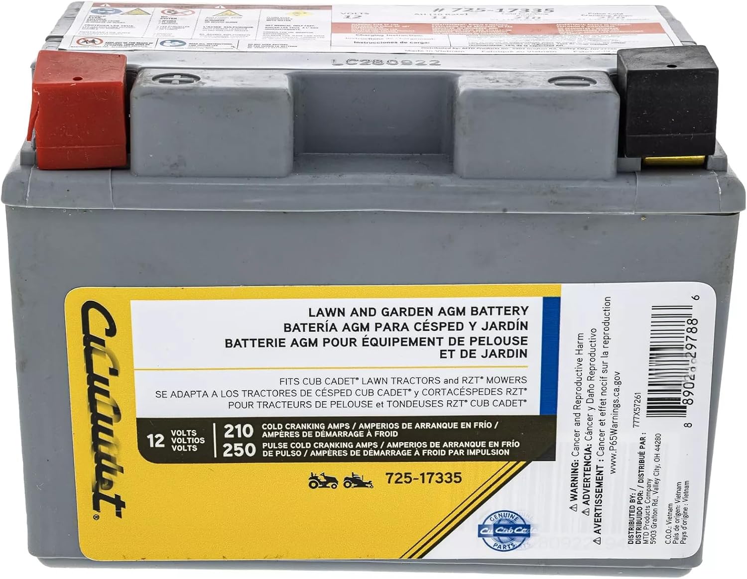 Amazon.com: Replacement for CUB Cadet Genuine OEM 725P17335 Mower Battery 210cca 11AHR ZT1 ZT2 ...