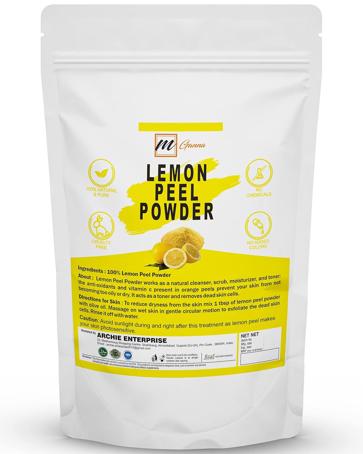 Amazon.com : mGanna 100% Natural Lemon Peel Powder For Skin Care and ...