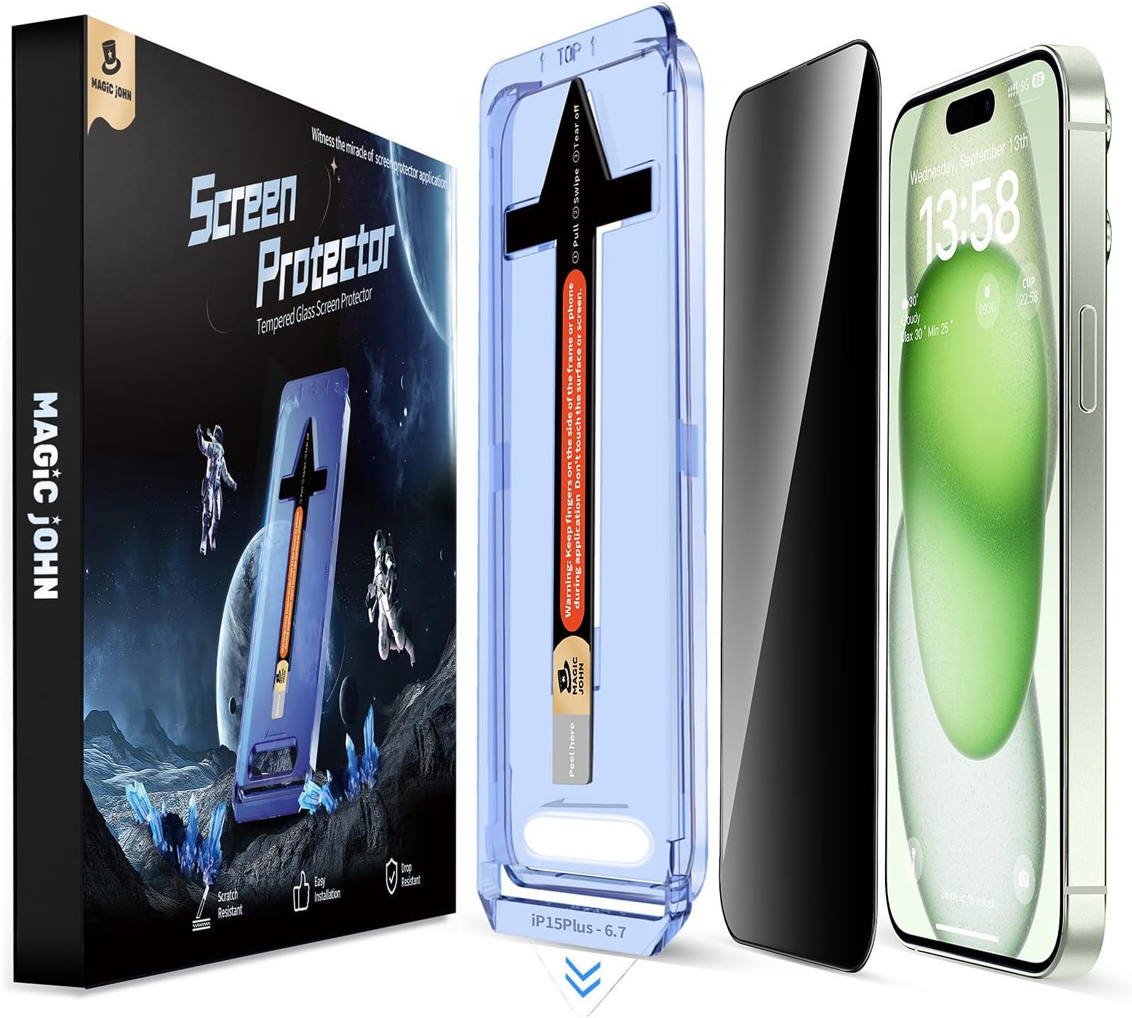 Amazon.com: MAGIC JOHN 2 Pack for iPhone 15 Plus 6.7 inch Privacy Glass ...