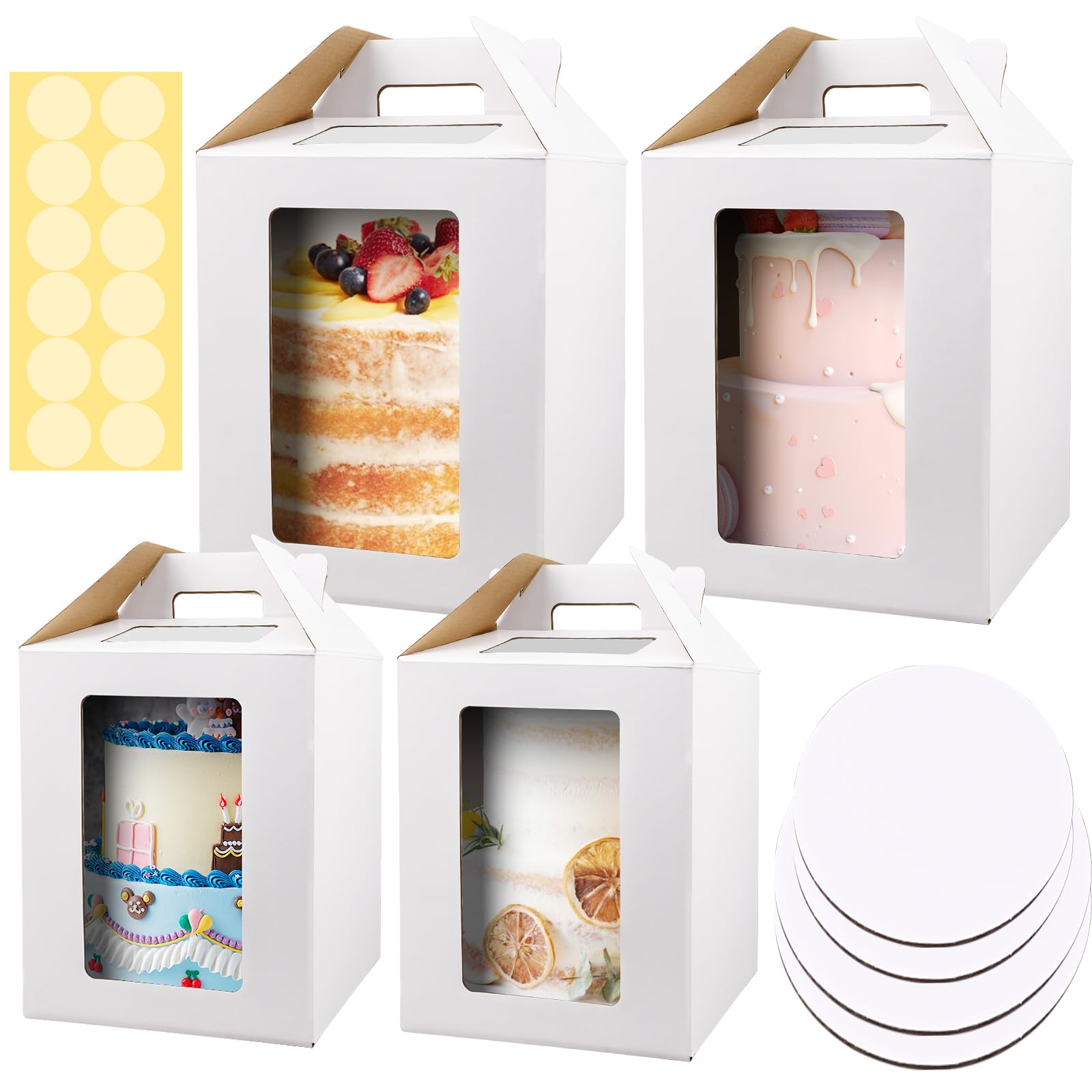 4 Pack Tall Cake Boxes with Windows, Large Tiered Cake Boxes 2 Sizes ...