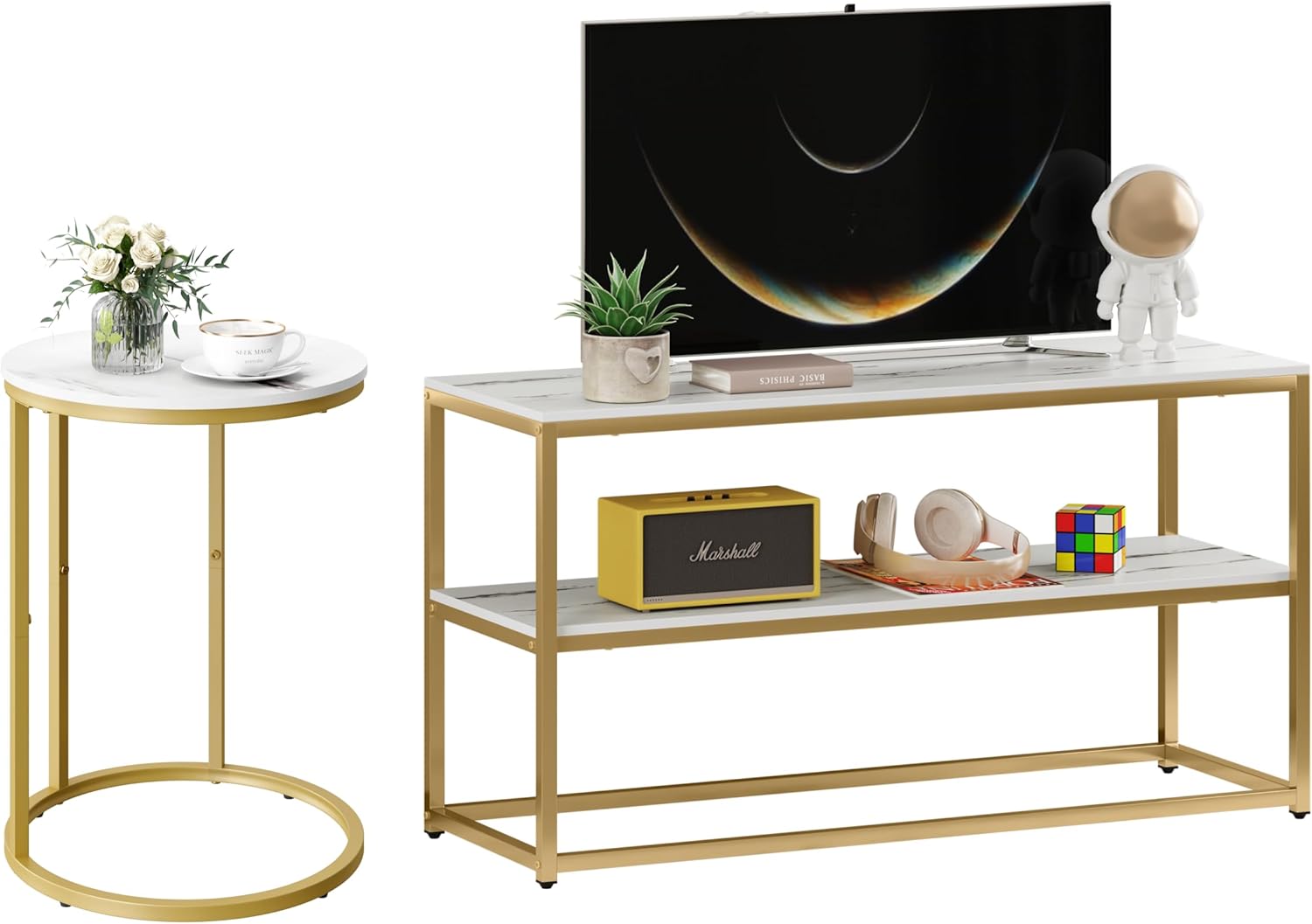 Amazon.com: Function Home Modern TV Stand and Side Table, Entertainment ...