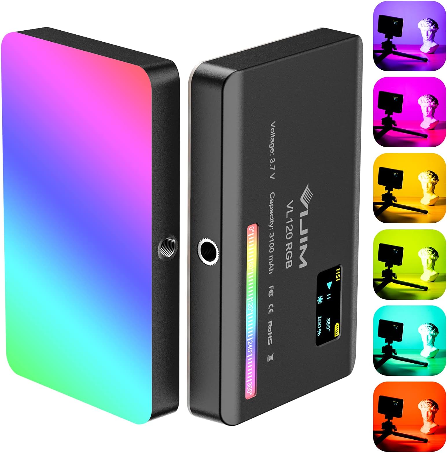 VIJIM VL120 RGB Video Light, Portable LED Camera Light Panel 0-360 Full ...