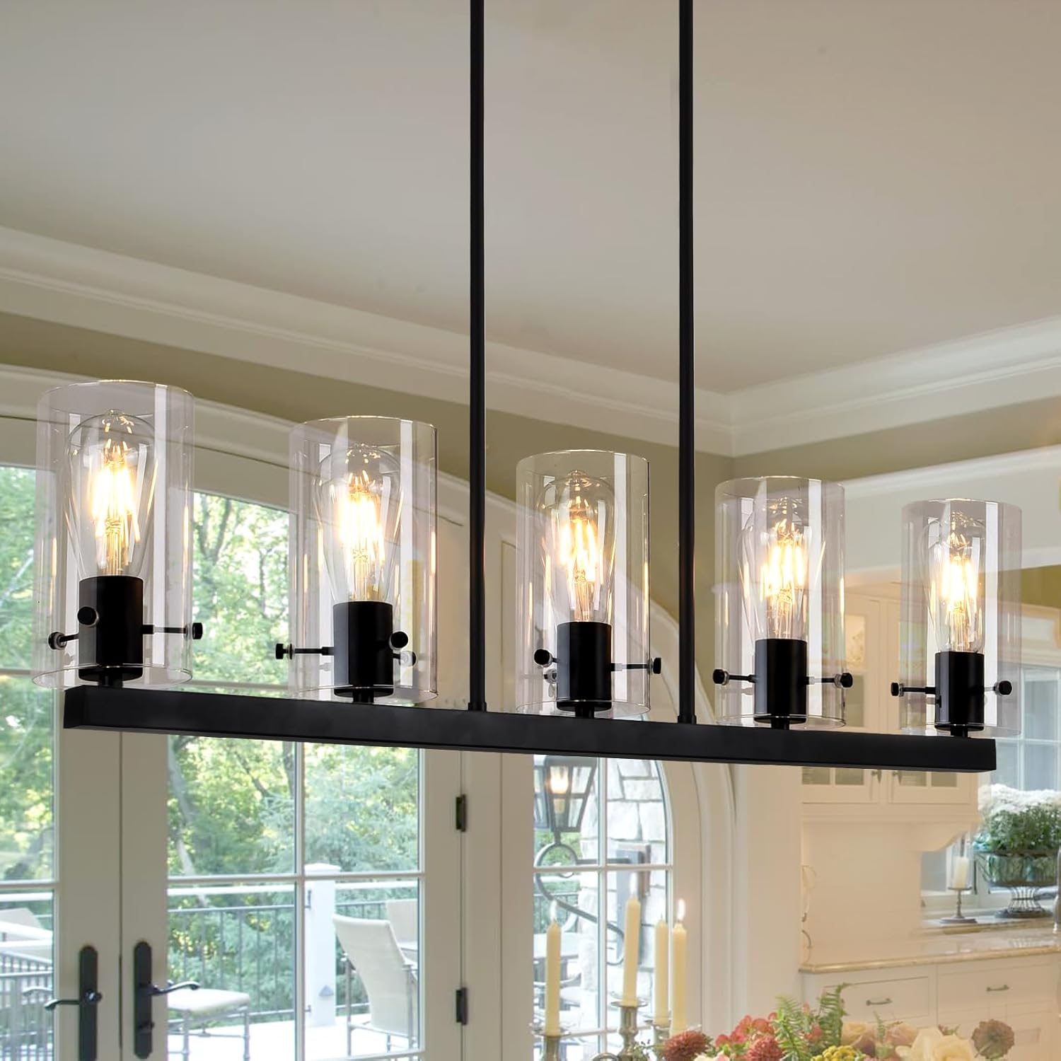 Juhoural 5 Lights Kitchen Island Lighting,Clear Glass Pendant Light ...