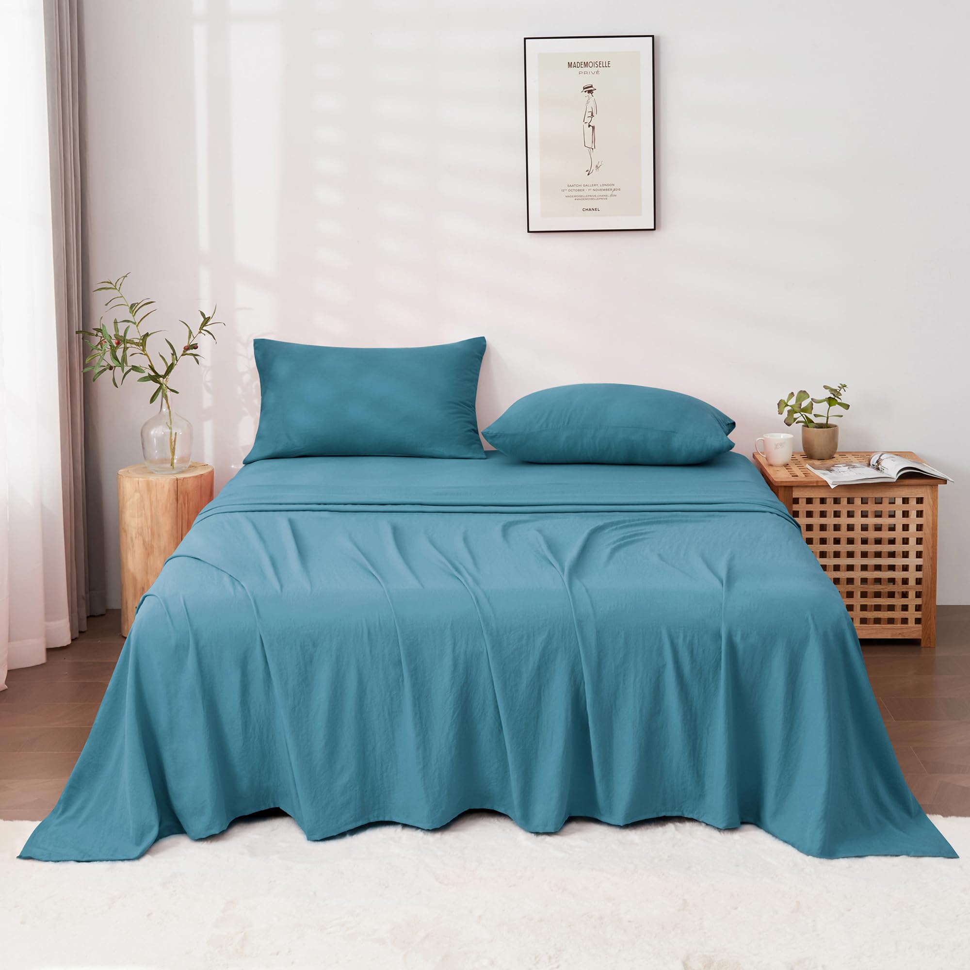 LINENOVA Vintage Washed King Single Sheet Set - 3 Piece Premium 1800TC ...