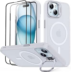 Amazon.com: JAME for iPhone 15 Case with Stand, 2X [Tempered Glass Screen Protector ...