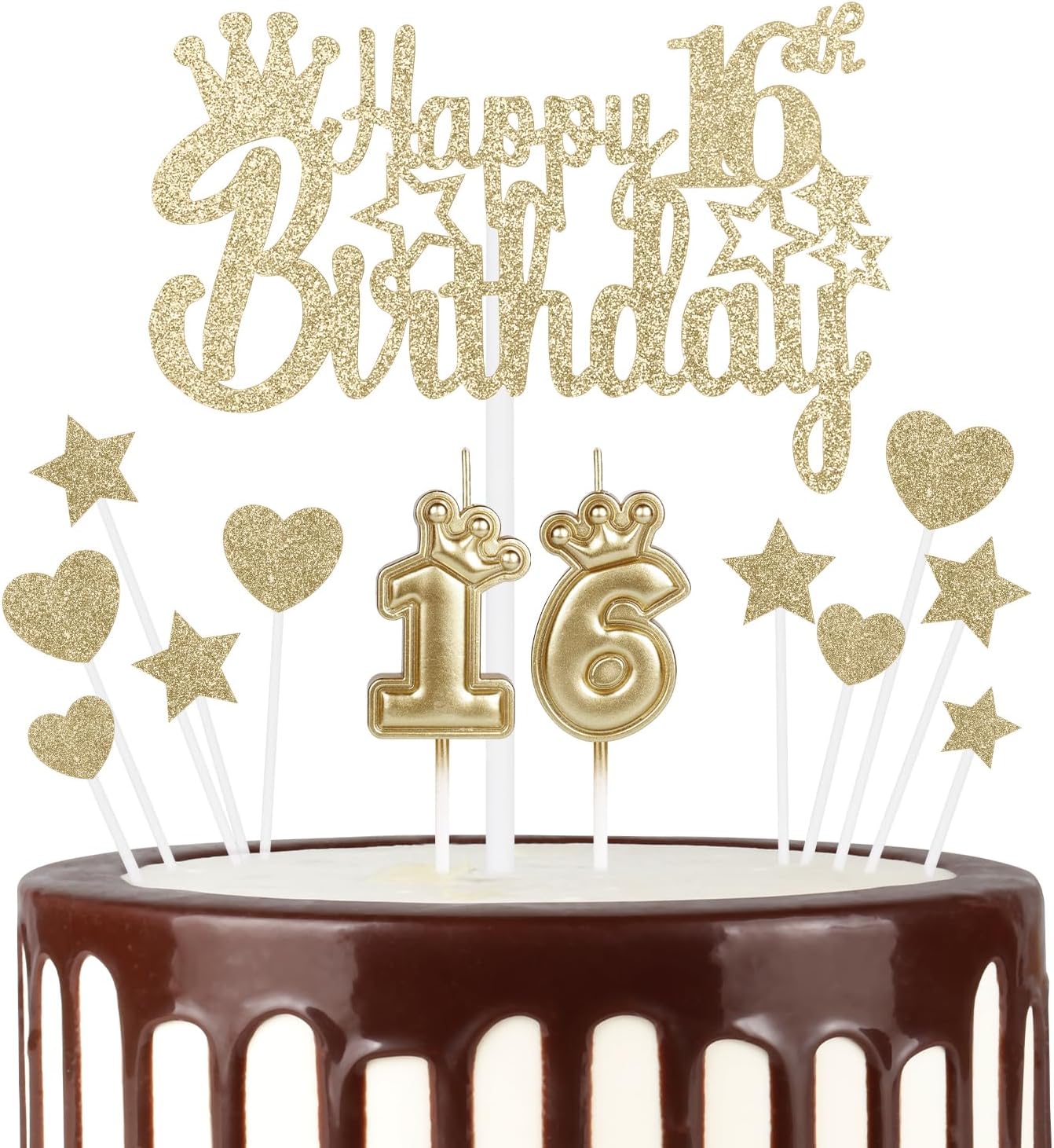 Amazon.com: iNINGER 16th Happy Birthday Candles Cake Toppers,Crown ...