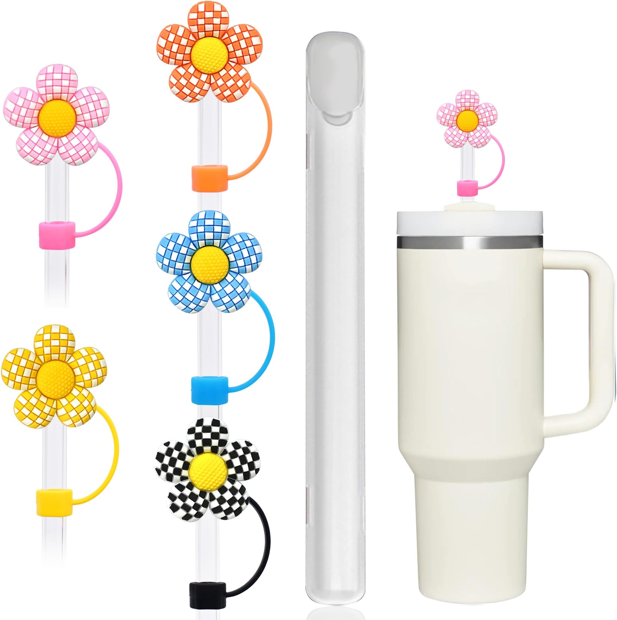 Amazon.com: 5pcs Soft Silicone Cute Smiley Straw Topper, Straw Cover ...