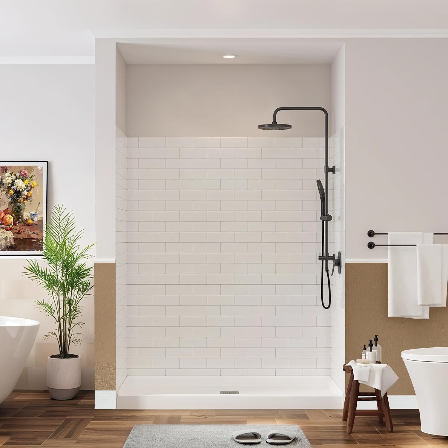 Shower Surround Wall Kit, 32D*60W*84H Inch 1/8"(3mm) Thick, Grid ...