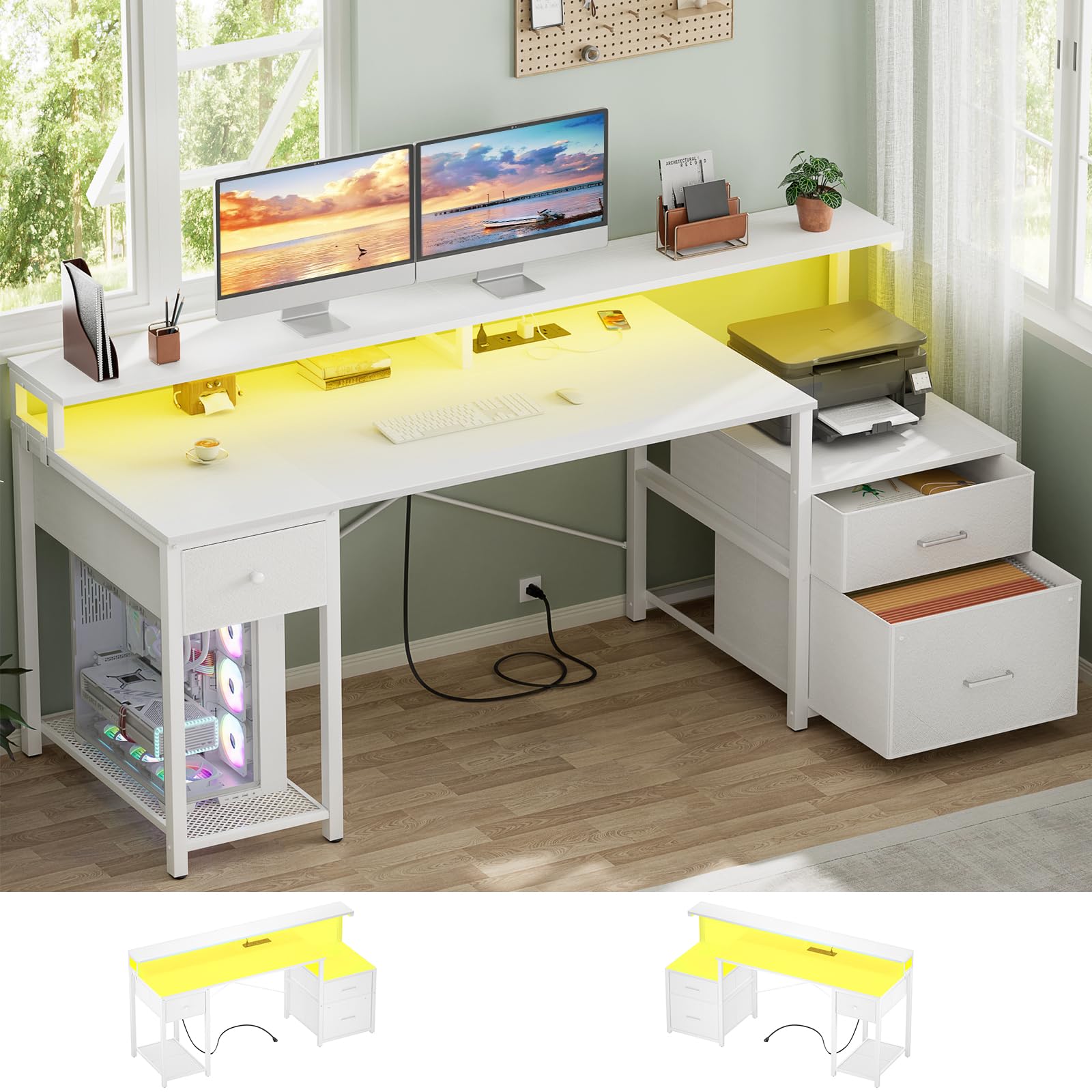 Amazon.com: Aheaplus Computer Desk with 3 Drawers, Home Office Desk ...