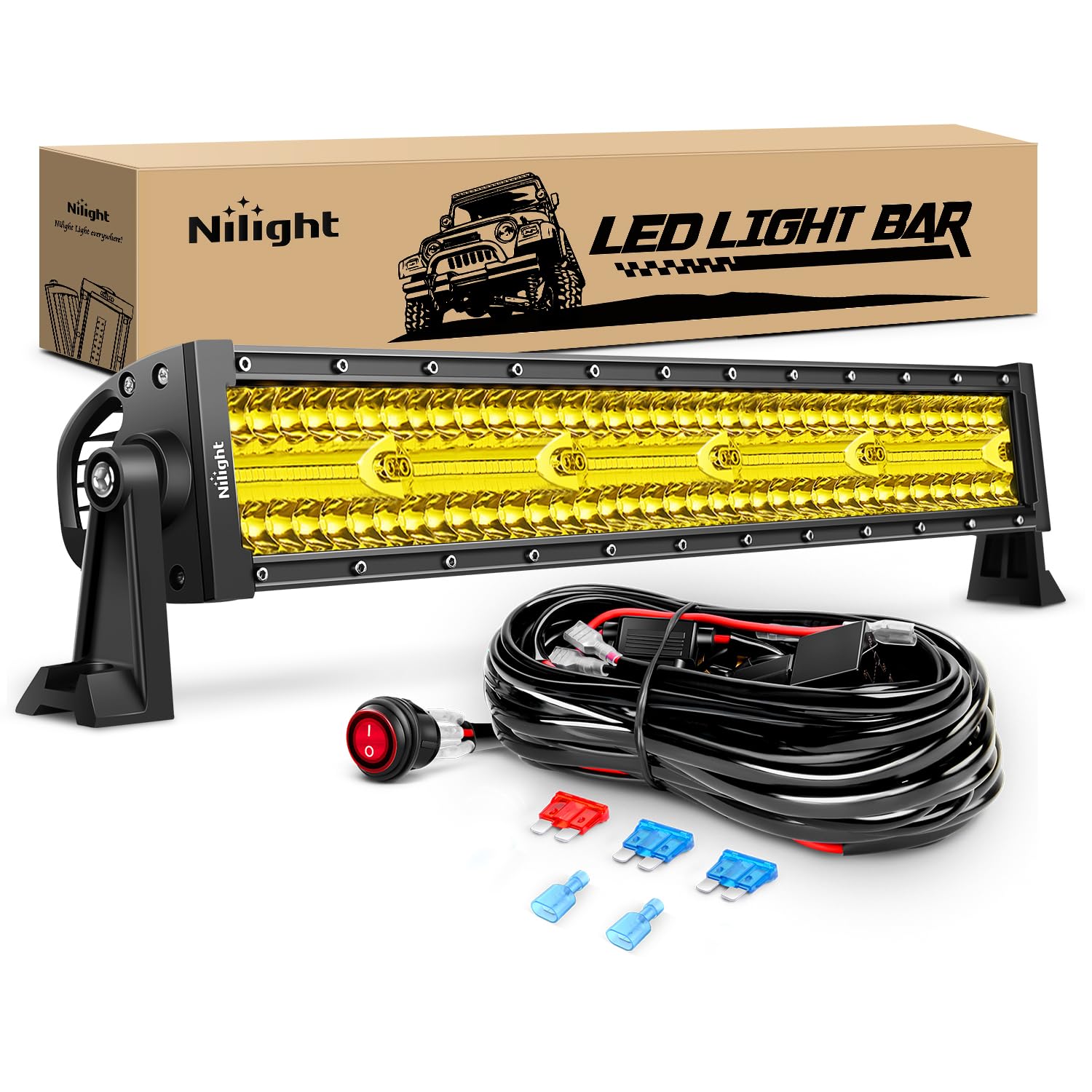 Amazon.com: Nilight Amber Led Light Bar 22Inch 480W Triple Row Flood ...