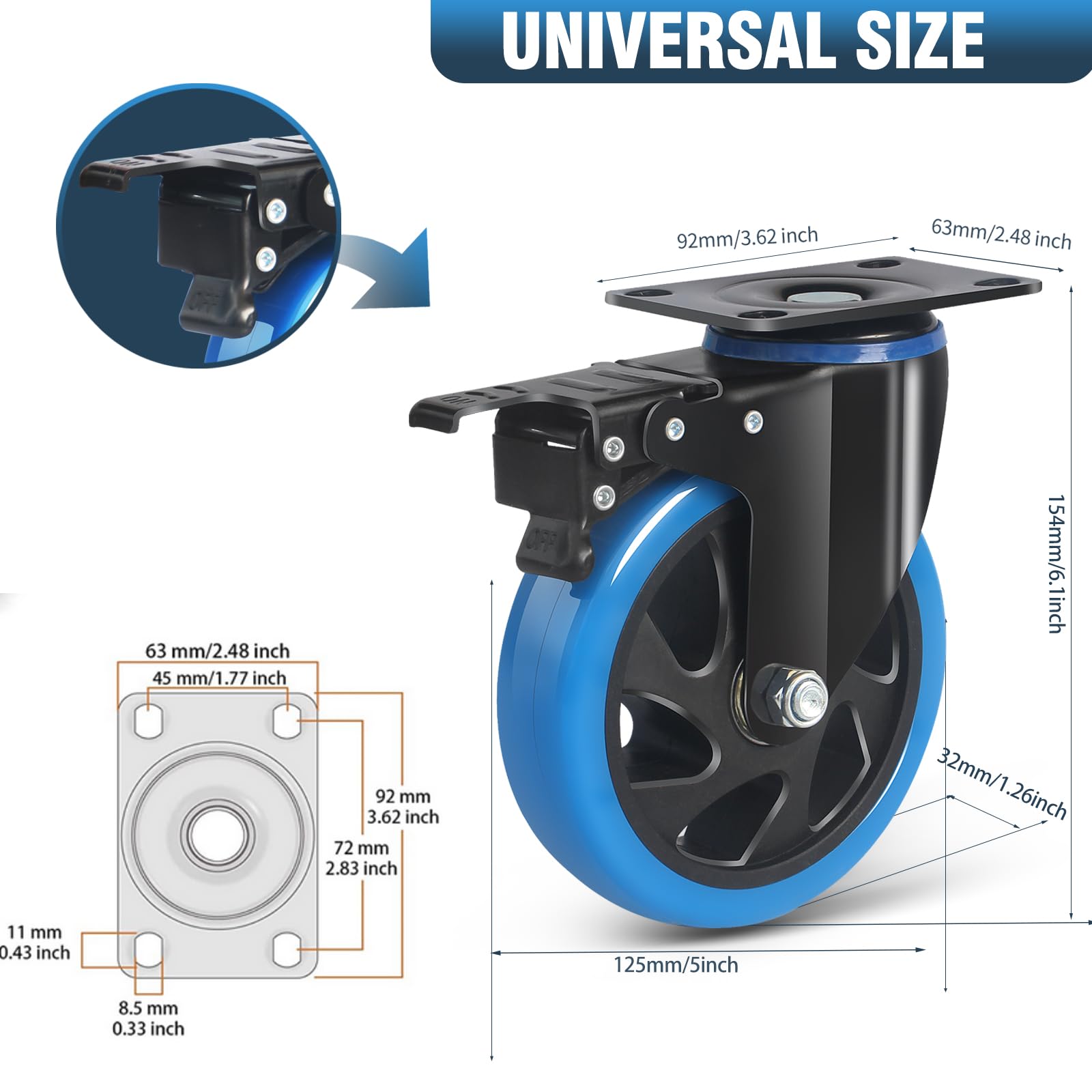 Snapklik.com : 5 Inch Caster Wheels 2200lbs, Heavy Duty Casters Set Of ...