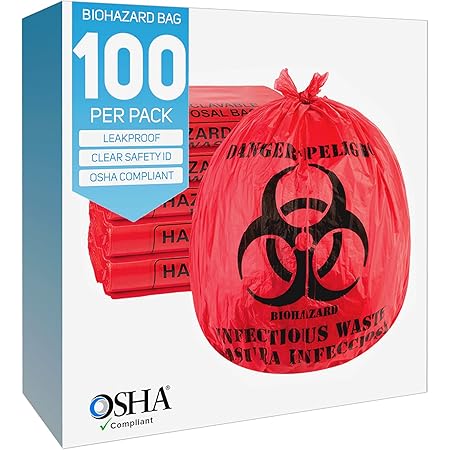 Amazon.com: Biohazard Waste Bags 10-Gallon 24x24 Red Hazardous Trash ...