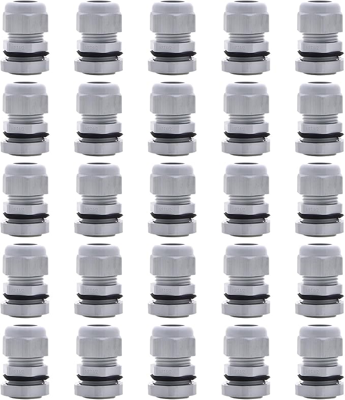 AnRui 25Pcs Waterproof NPT Cable Glands 1/2” Grey Nylon Adjustable ...