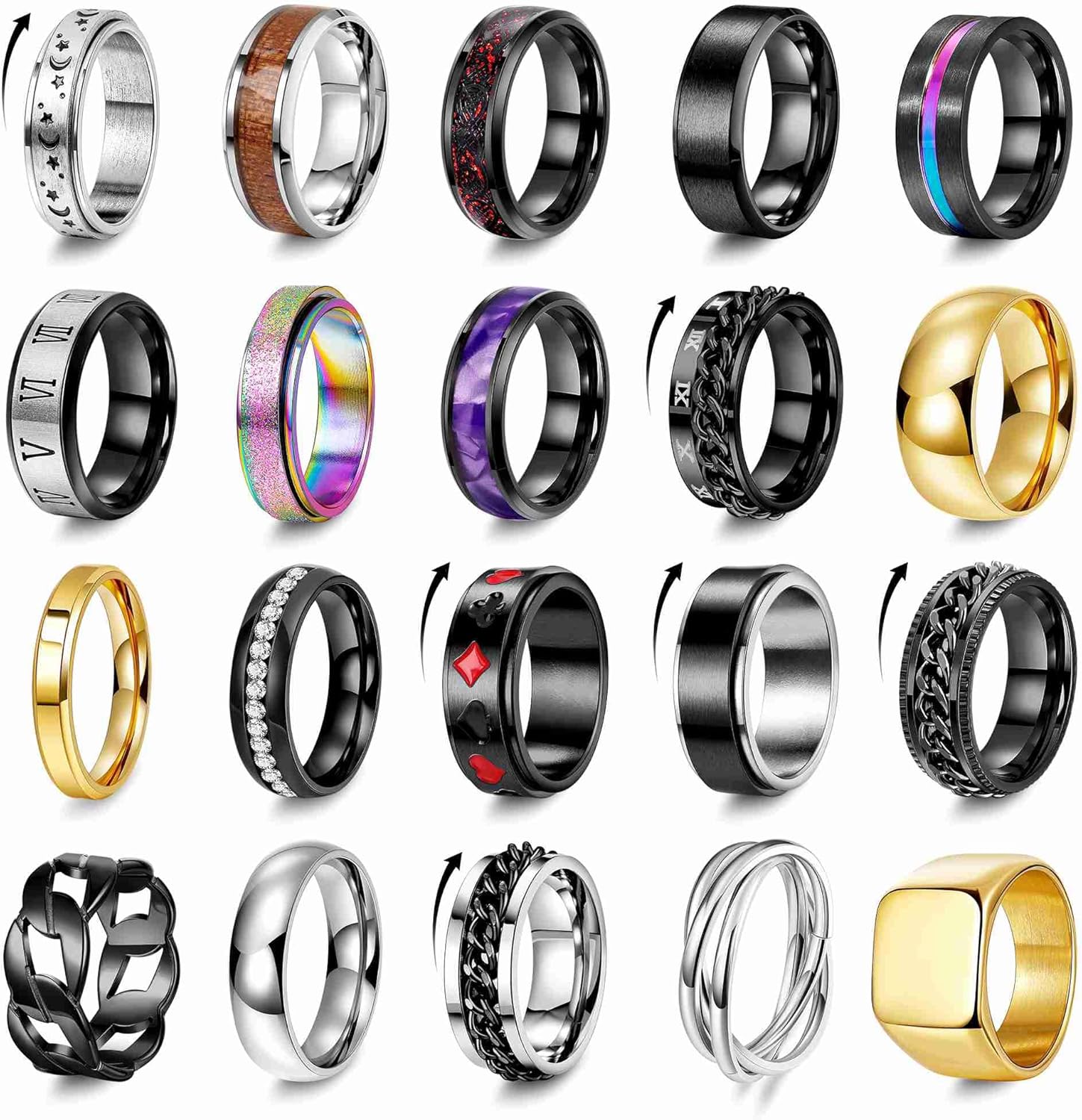 Amazon.com: SOMEITIA 20 anillos de acero inoxidable para hombres y mujeres, para aliviar el ...