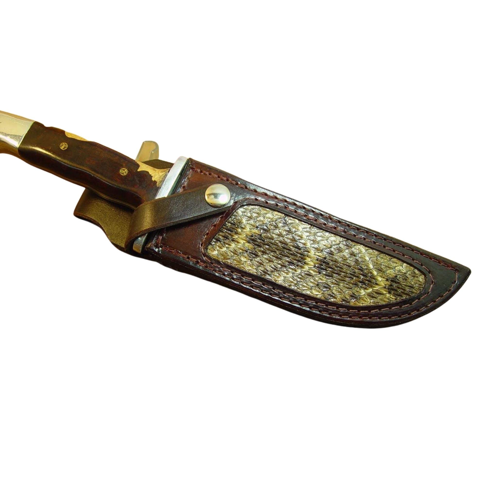 Custom Leather Kife Sheath Inlaid With Rattlesnake Snake Skin Buck ...