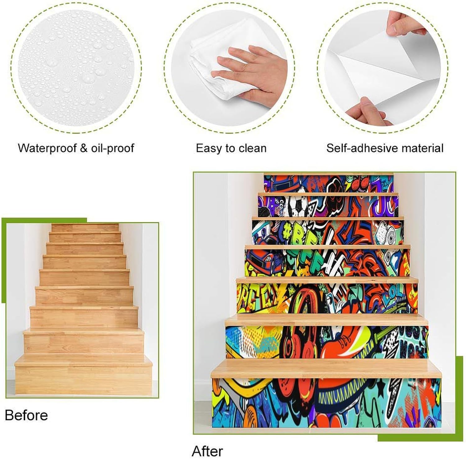 Calcomanías modernas de grafiti en acuarela, calcomanías para escaleras ...