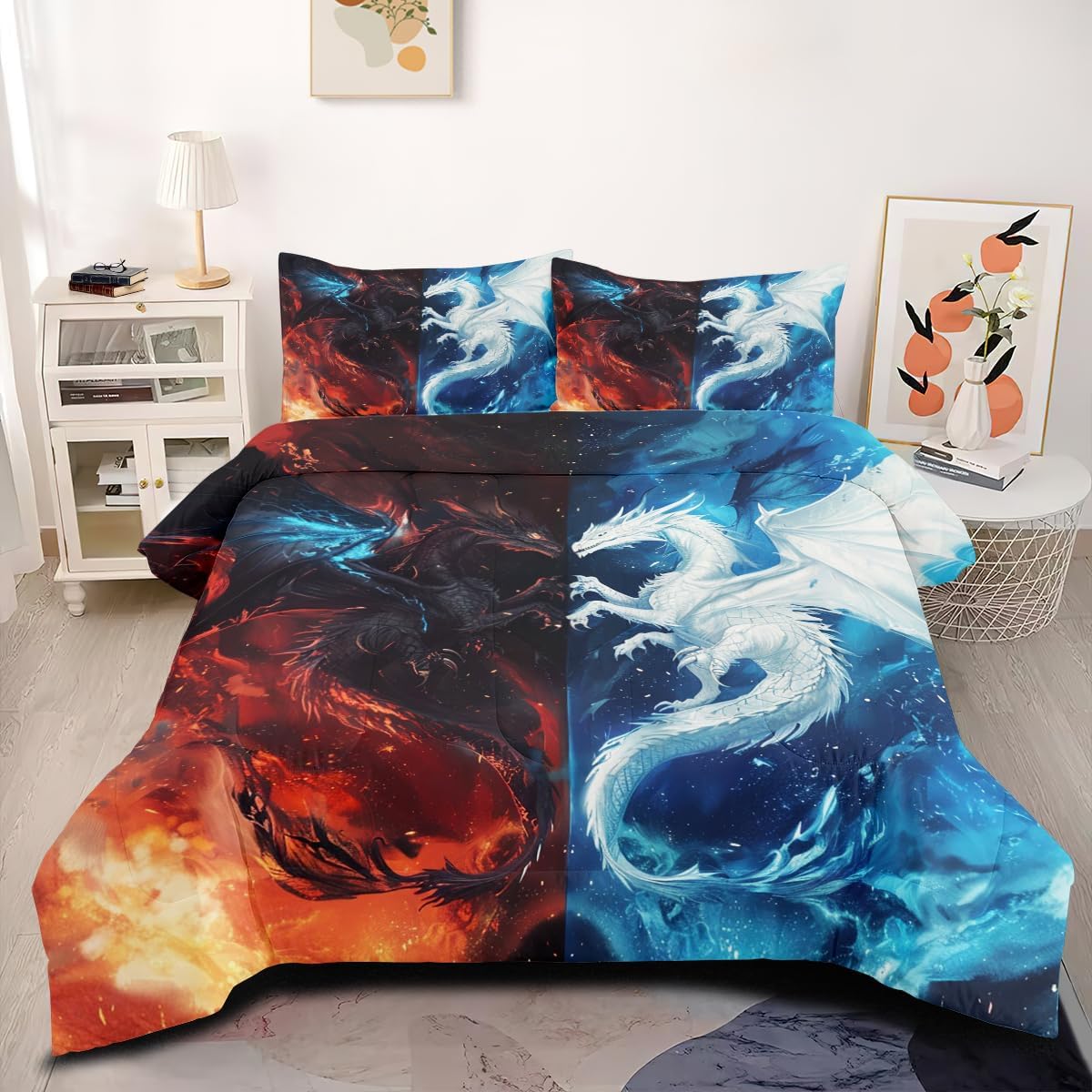 Amazon.com: CCoutueChen Ice Fires Castle Fairy Dragon Comforter Set ...