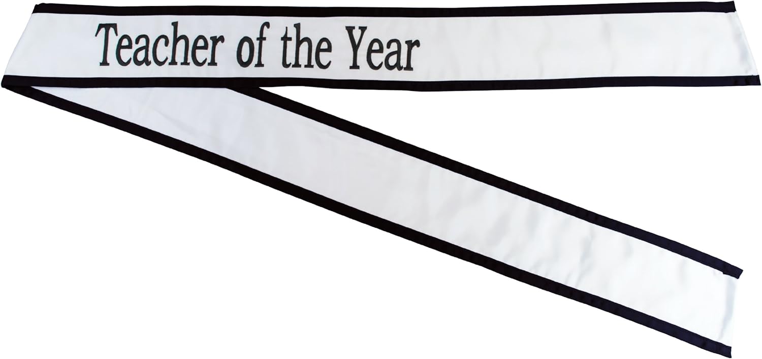 Amazon.com: Teacher of The Year Deluxe Sash White/Black [ Made in USA ...