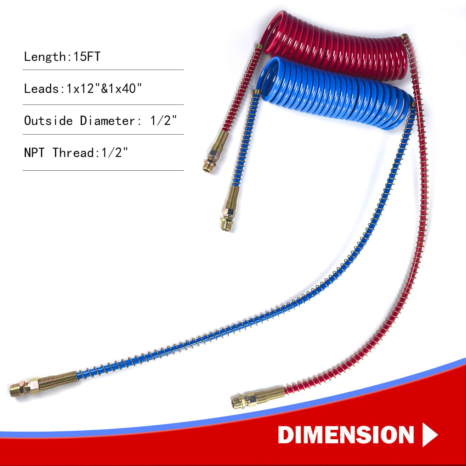 Snapklik.com : 15Ft Coiled Air Brake Hoses Assembly