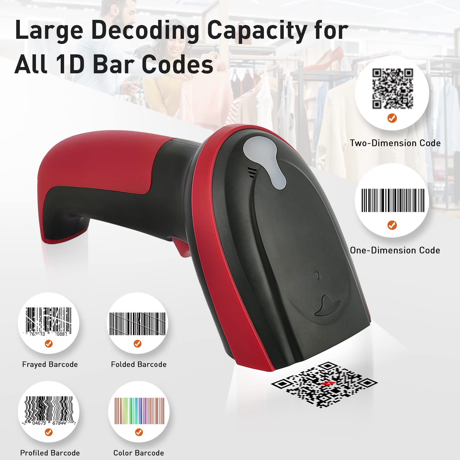 Snapklik.com : Barcode Scanner Wired,JRHC 2D Bar Code Reader Automatic ...