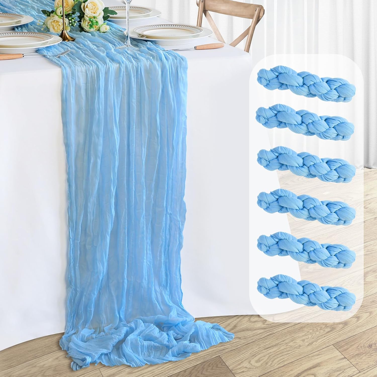Amazon.com: Heneger 6 Pack Baby Blue Cheesecloth Table Runner 10Ft ...