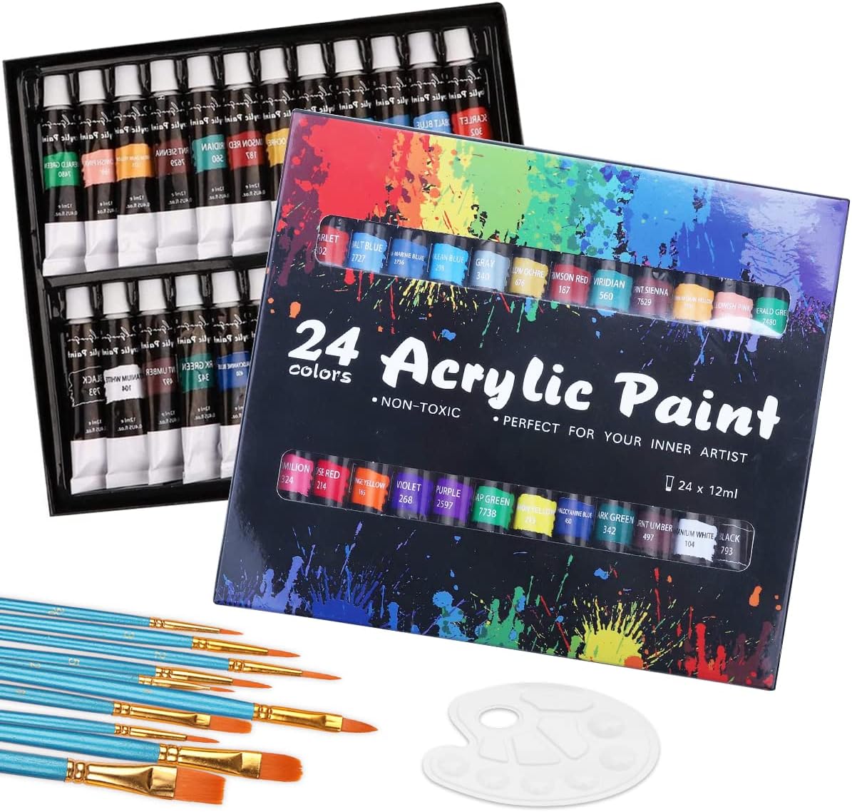 Juego de Pintura Acrilica, EASYTAO Pintura Oleo 24 Colores×12ml con 10 ...