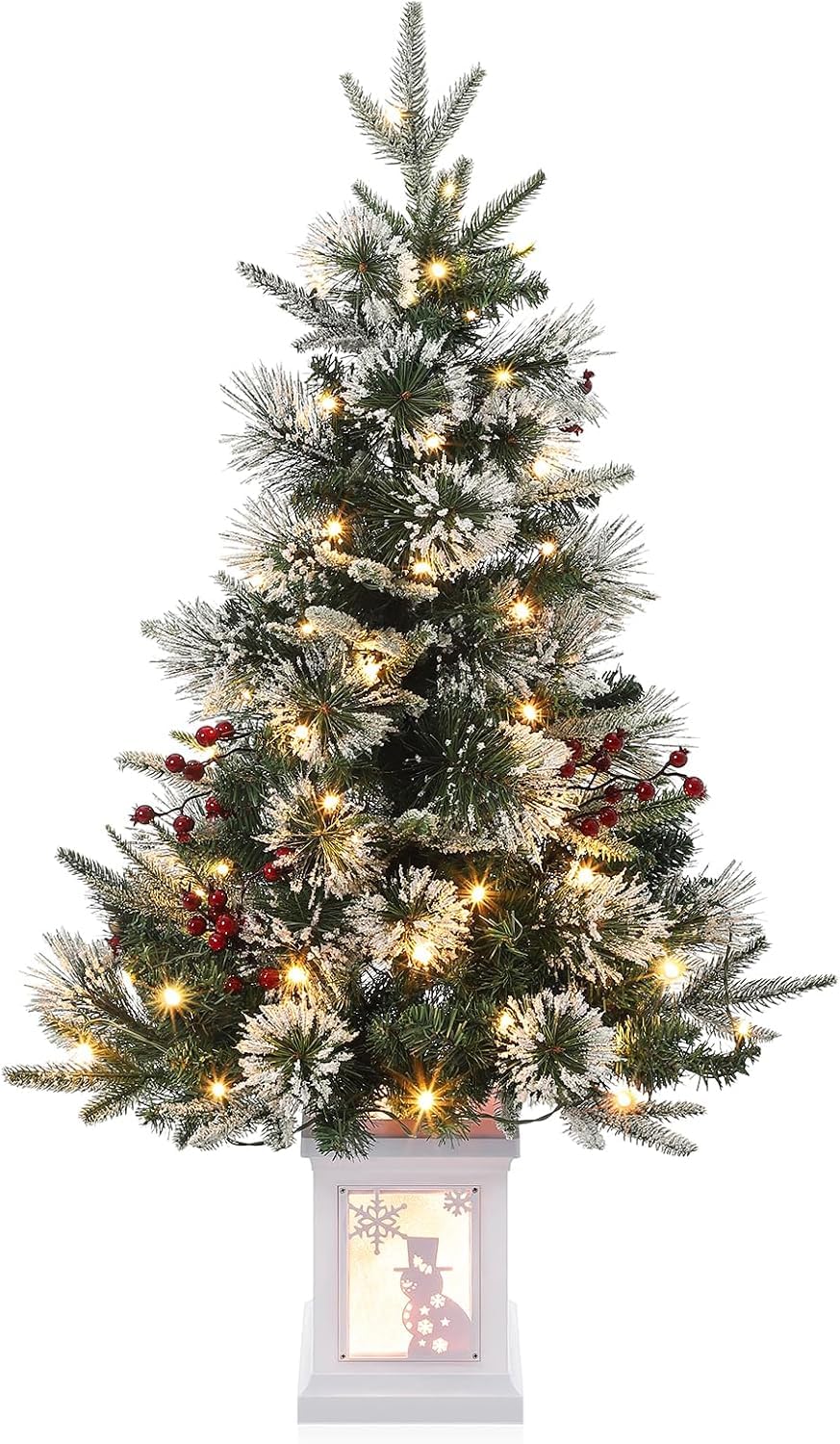 Amazon.com: 3ft Pre-Lit Snow Flocked Christmas Tree, Small Artificial ...