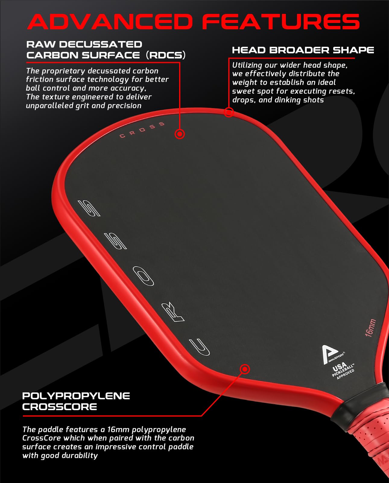 Snapklik.com : PICKLETECH Cross Raw T700 Carbon Fiber Hybrid Pickleball ...