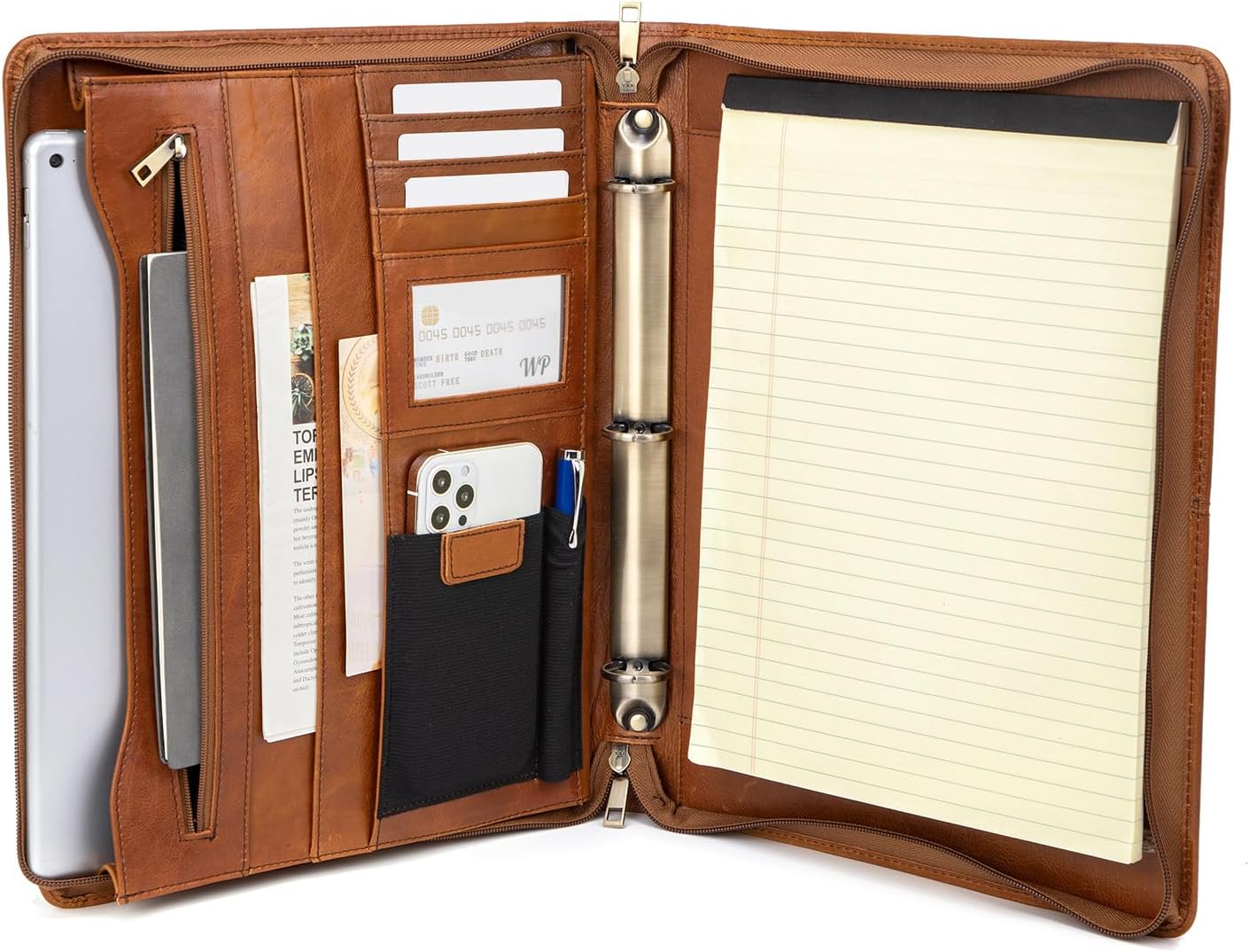 Amazon.com : Geslun 3 Ring Binder Genuine Leather Portfolio, Front ...