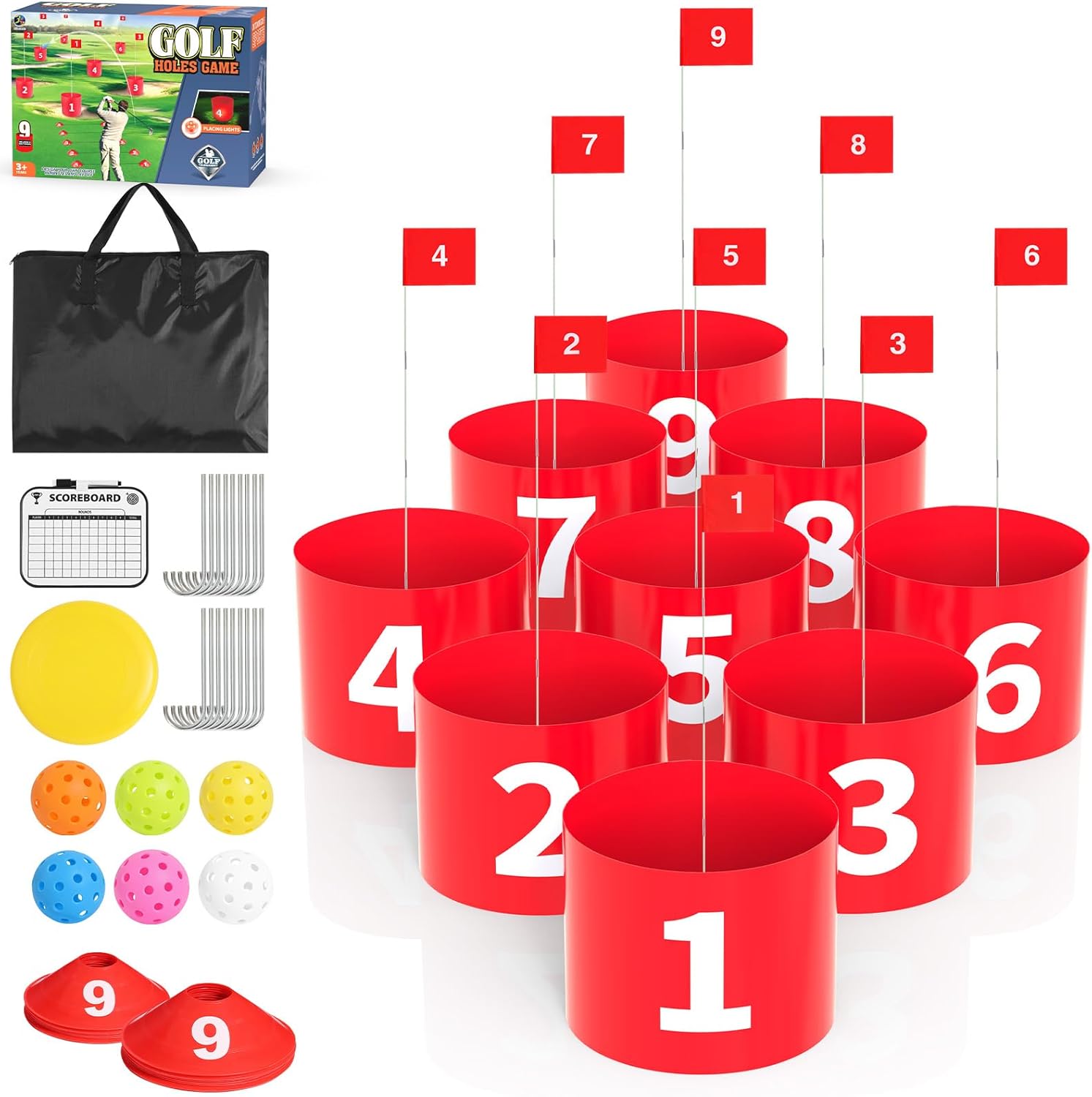 Golf Game Set with 9 Buckets, Golf Backyard Bucket Set with Markers ...
