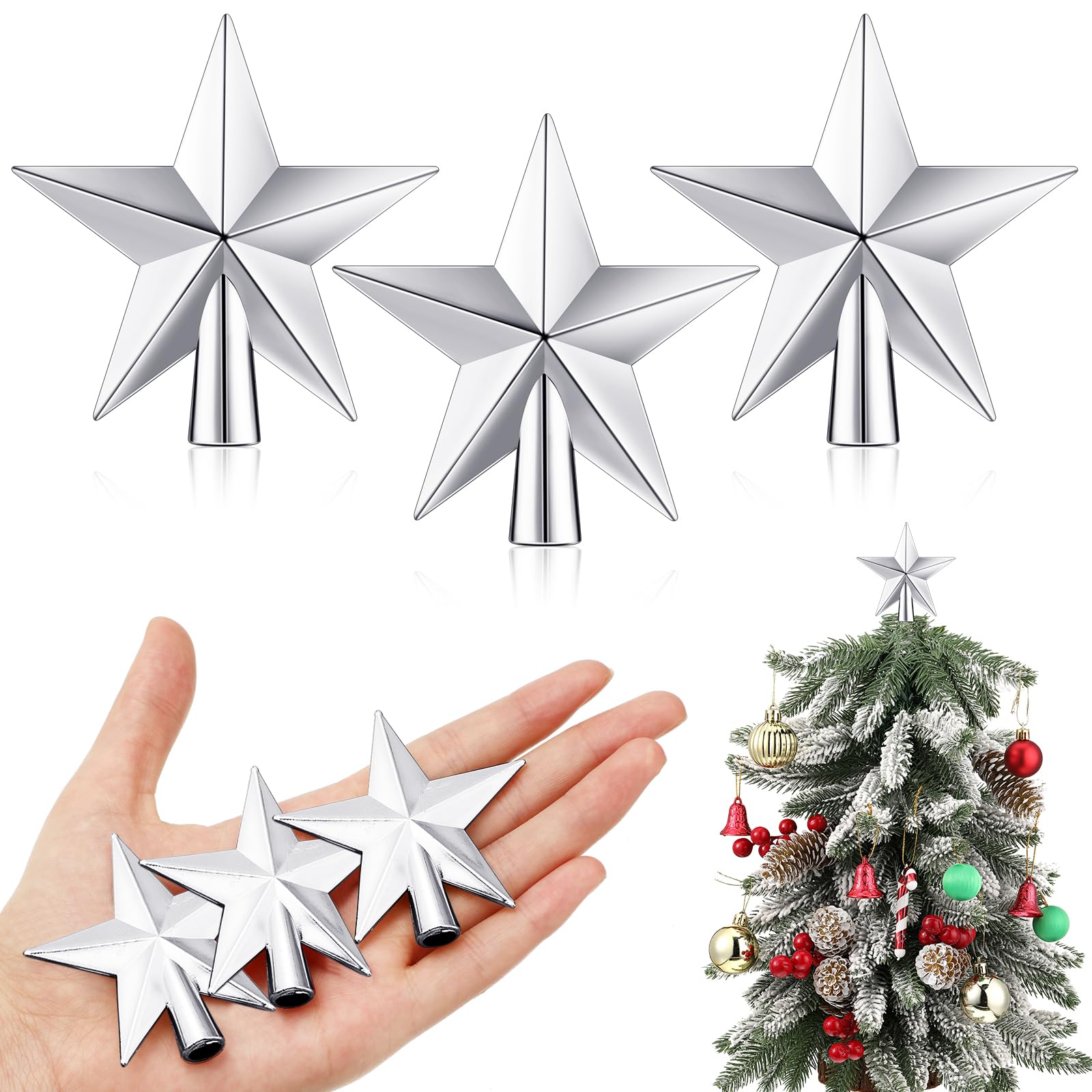 Amazon.com: Hanaive 3 Pcs Small Christmas Tree Topper Mini Star Tree ...