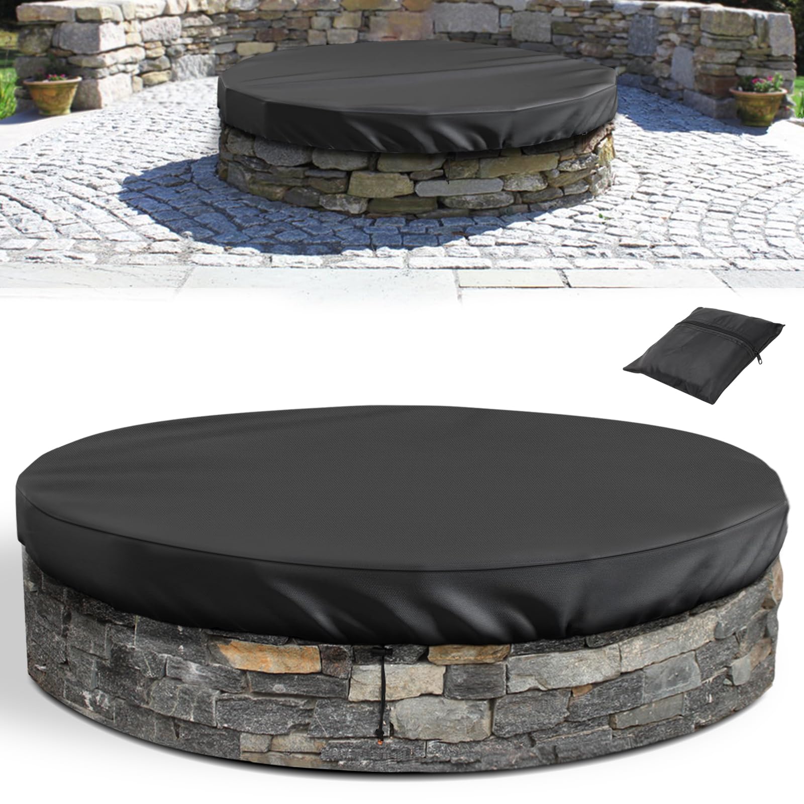Amazon.com : Round Built In Stone Fire Pit Cover - Waterproof Heavy ...