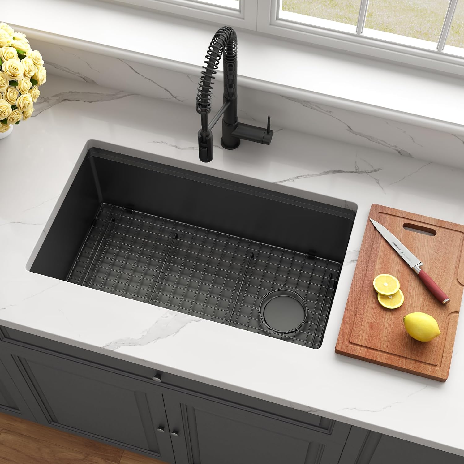 30 inch Undermount Kitchen Sink, Black Workstation 16 Gauge Single Bowl ...