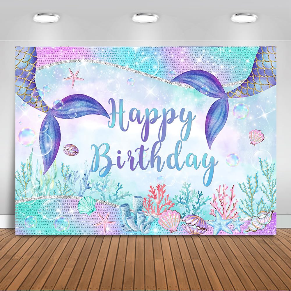 Amazon.com : Mocsicka Mermaid Backdrop Under The Sea Birthday Party ...
