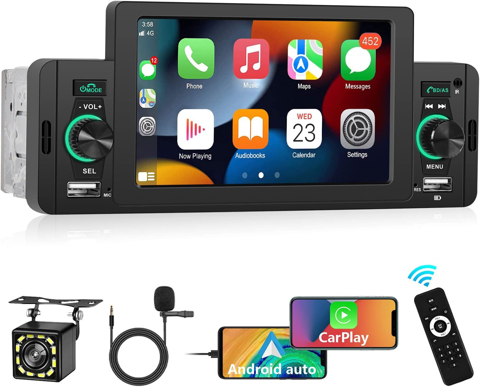 Podofo 1Din Autoradio mit A-pple Carplay & Android Auto，5 Zoll ...
