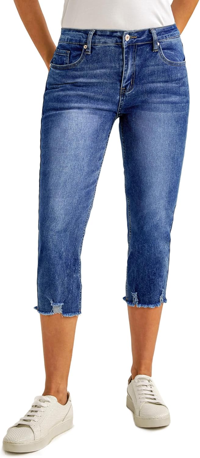 luvamia Jean Capri Pants for Women High Waisted Ripped Skinny Denim ...