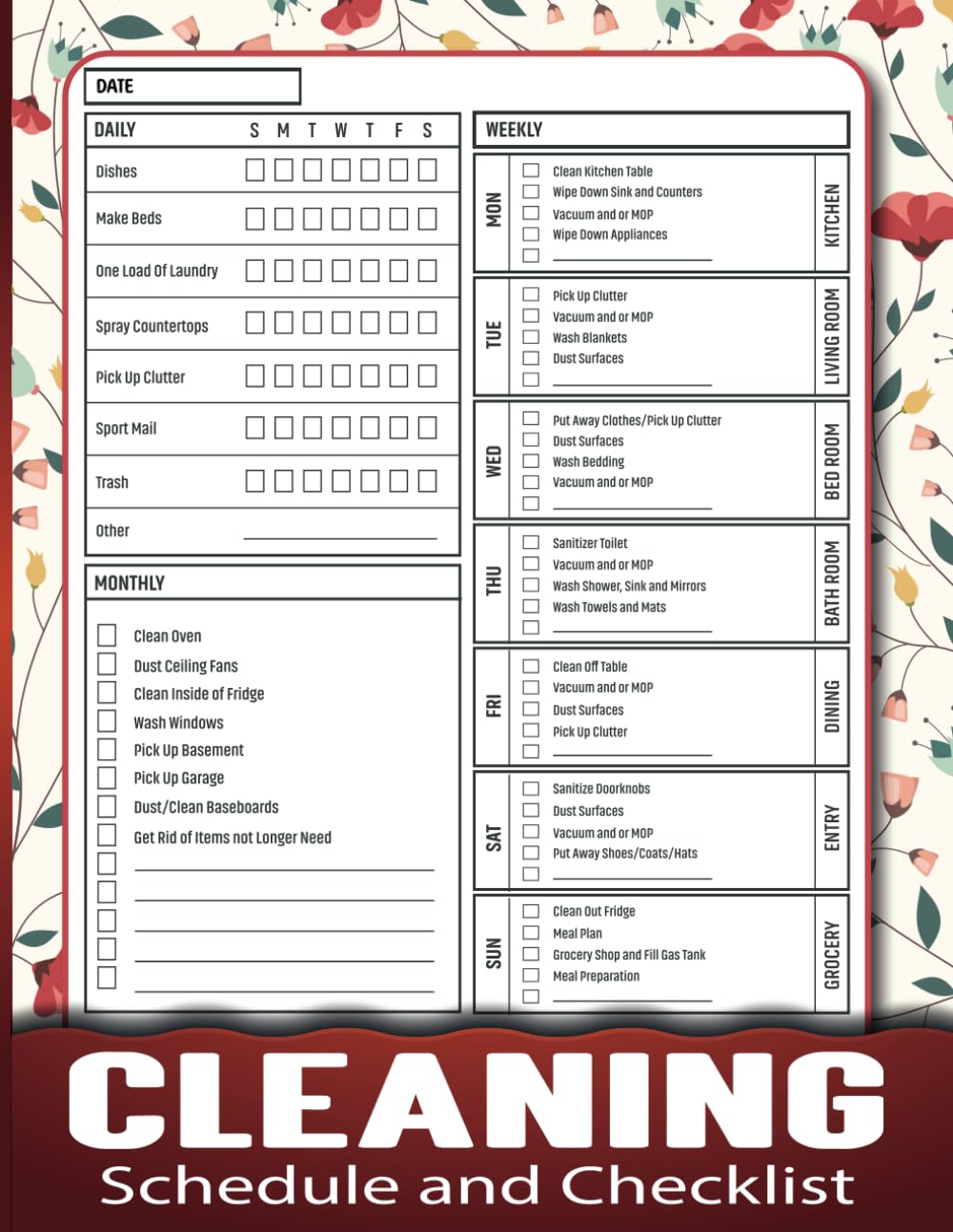 Cleaning Schedule and Checklist for Adults: daily weekly and monthly ...