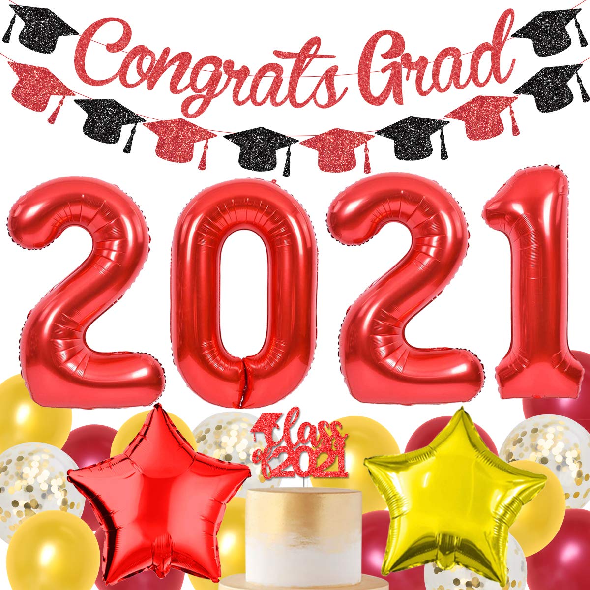 Buy Graduation Decorations 2021 Red and Gold Graduation Party Supplies ...