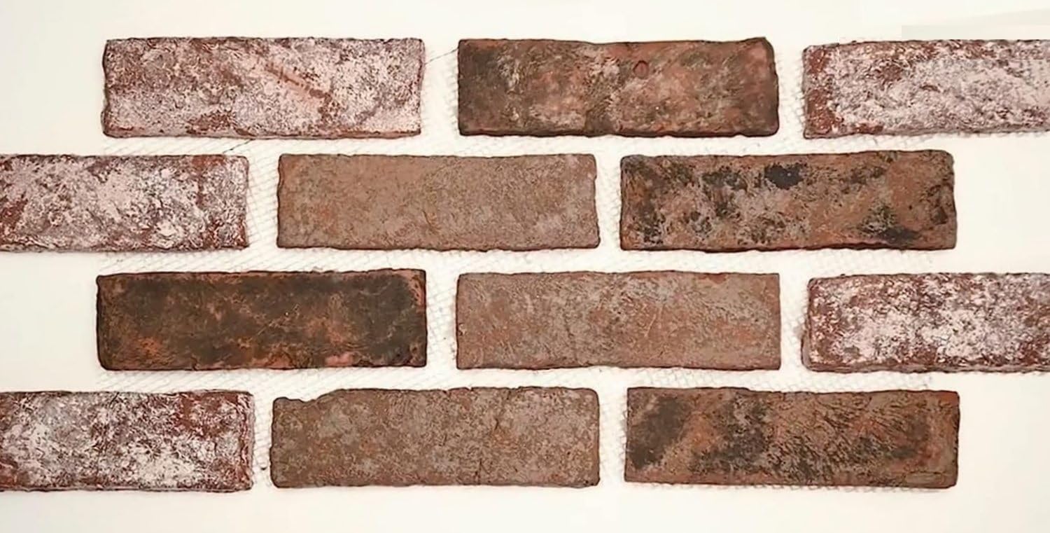 2x8 Brick Tumbled Rustic Look Clay Reddish Mesh Mounted Wall Tile for ...