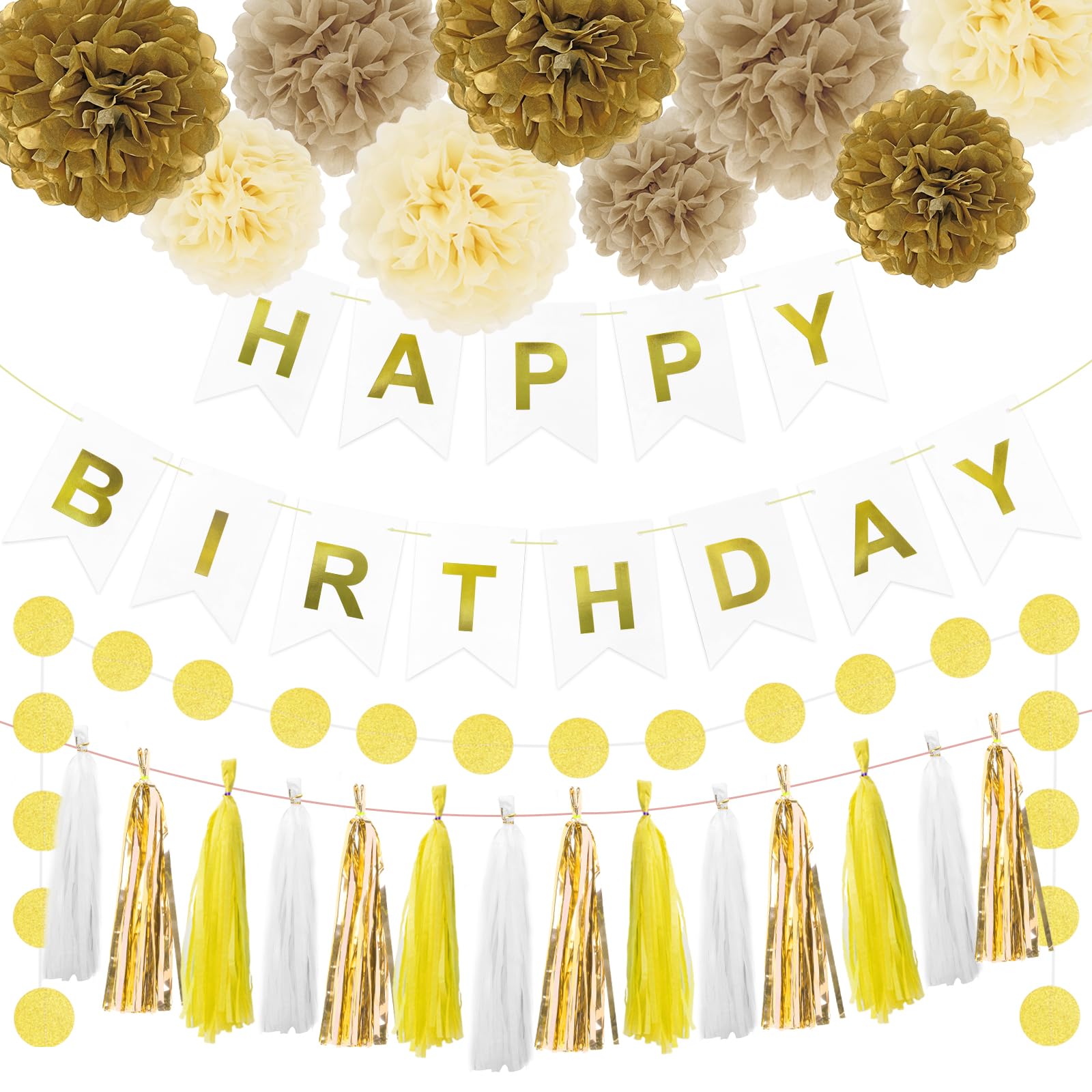 Amazon.com: RUBFAC Gold Birthday Decorations, White Gold Party ...