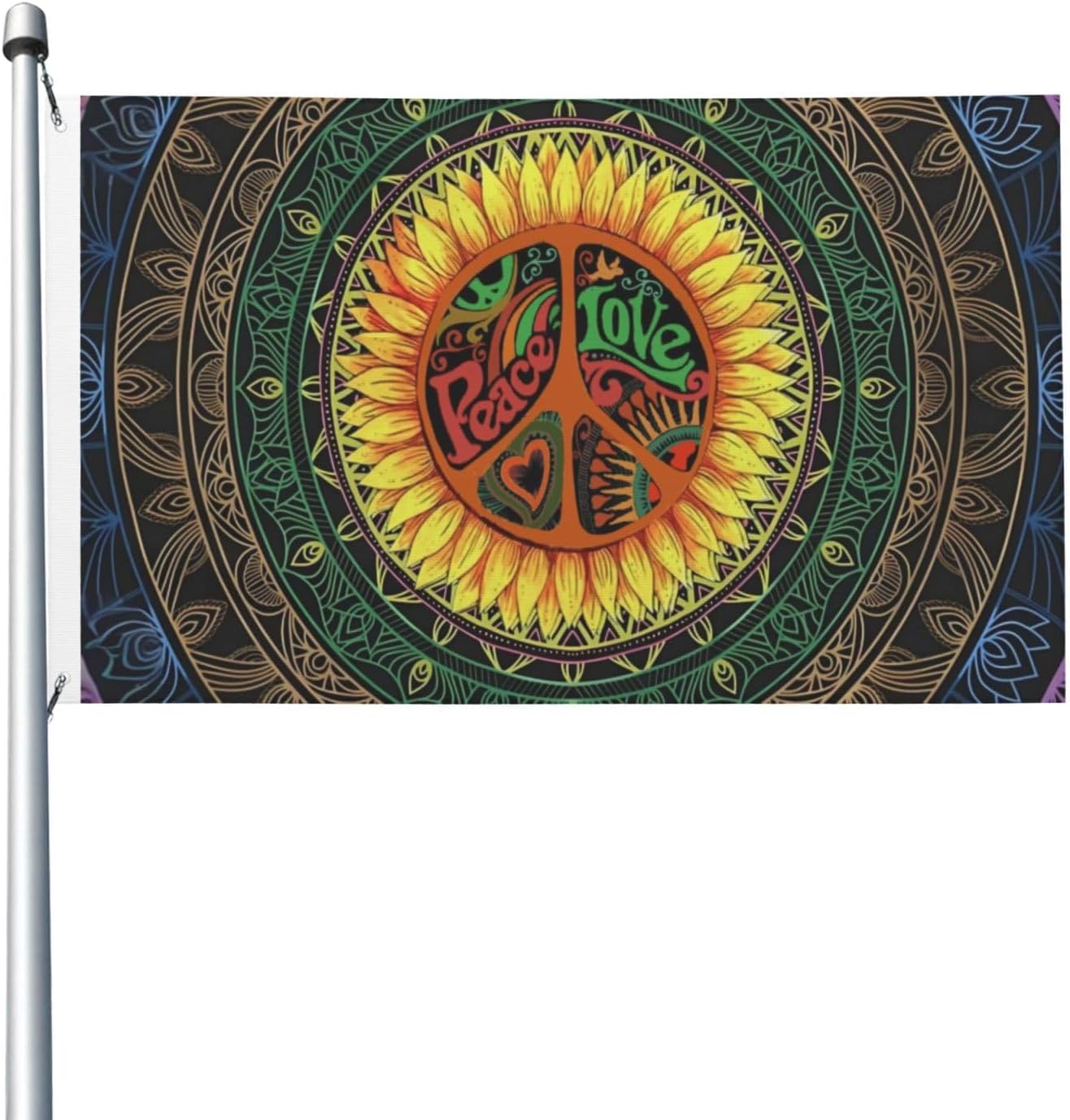 Amazon.com : Peace Love Hippie Flag 3x5 Ft Flags Decor Double Sided ...