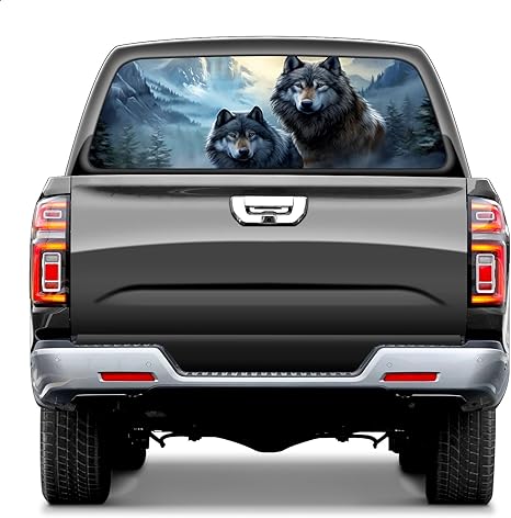Amazon.com - Truck Rear Window Graphic Decals Two Wolves Pickup Car ...