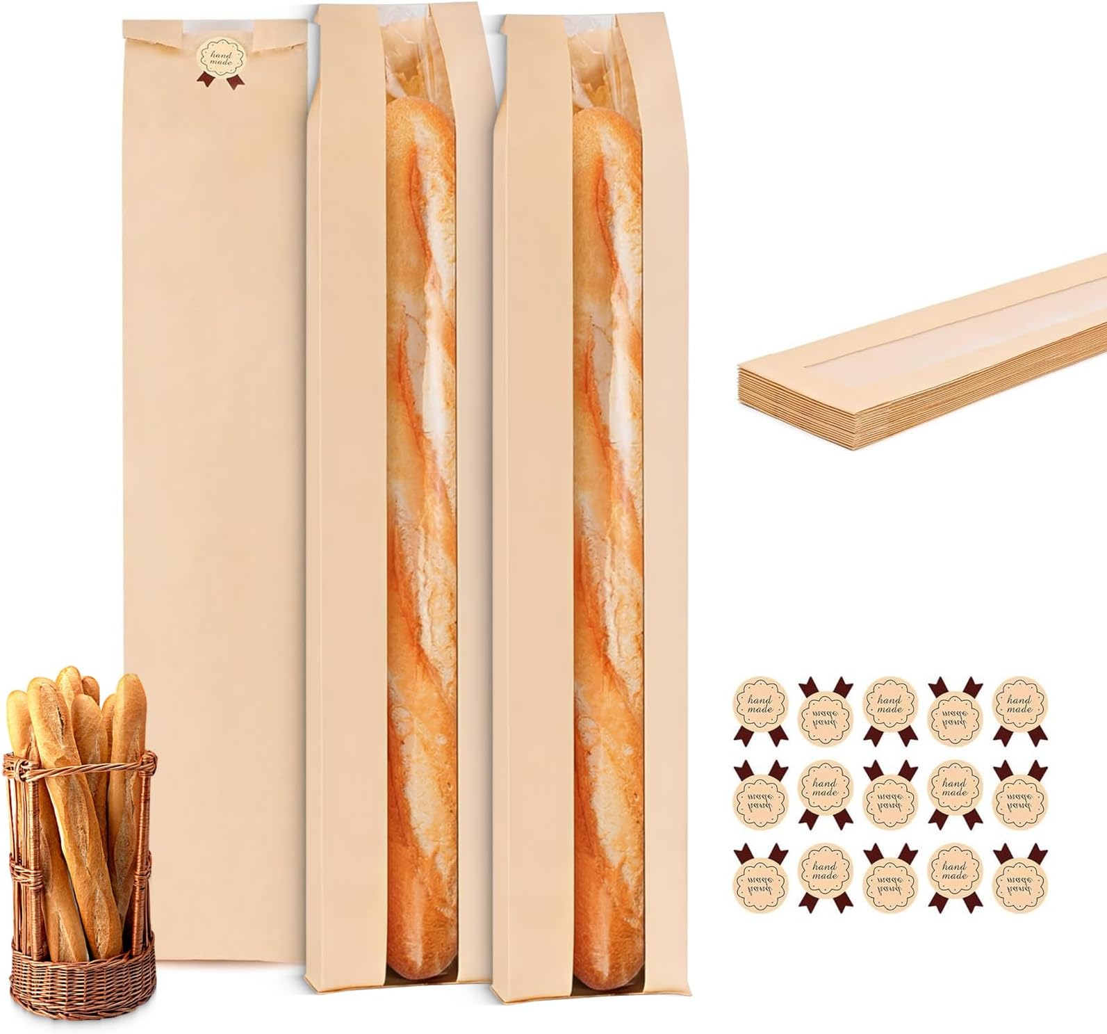 Amazon.com: 100 Pieces Kraft Paper Baguette Bread Bags, Paper Bread Bag ...