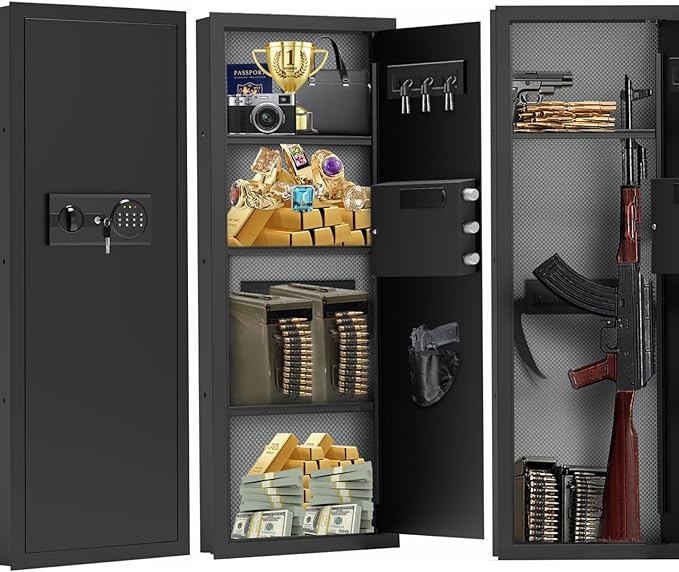 43" Tall Wall Safe Between Studs Hidden Gun Safe, 3 Removable Shelves ...