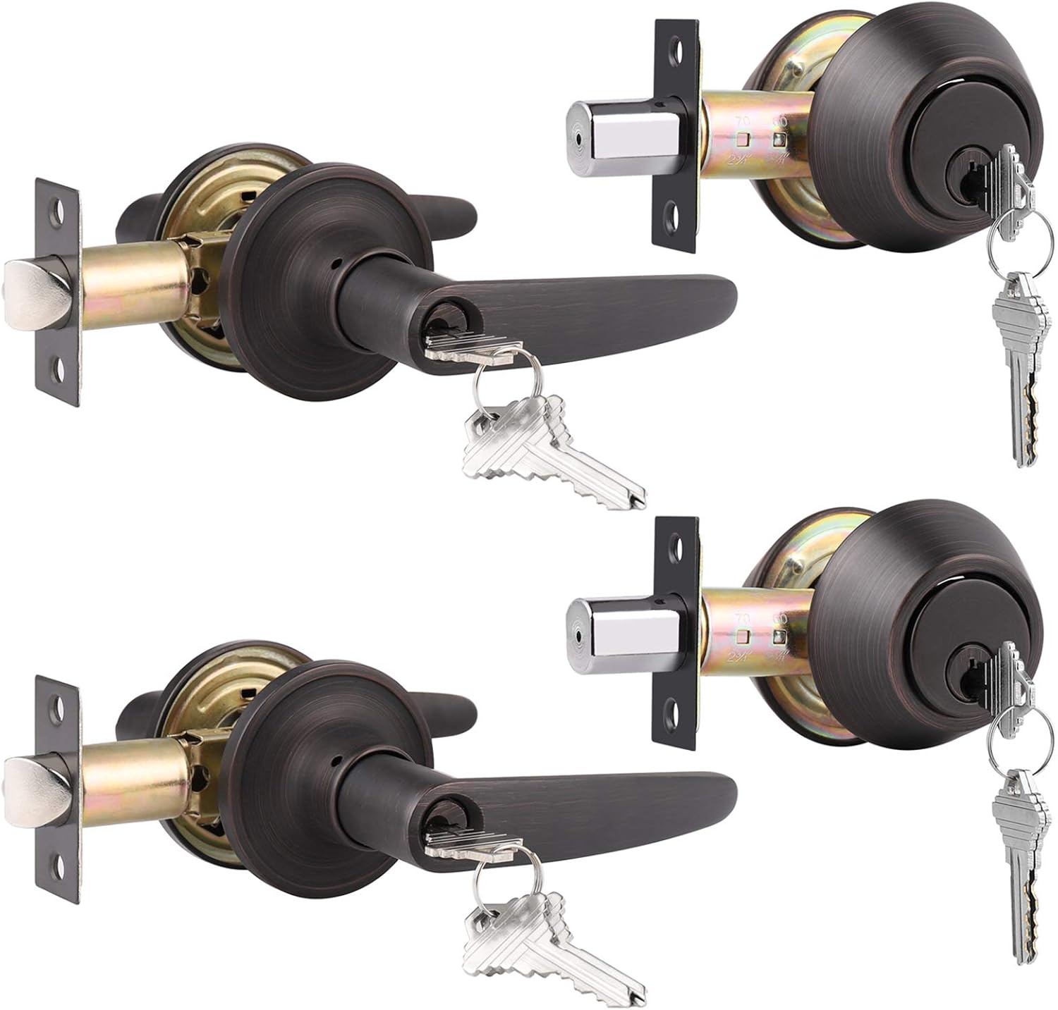 Gobrico 2 Pack Entrance Door Locksets with Double Cylinder Deadbolt in ...