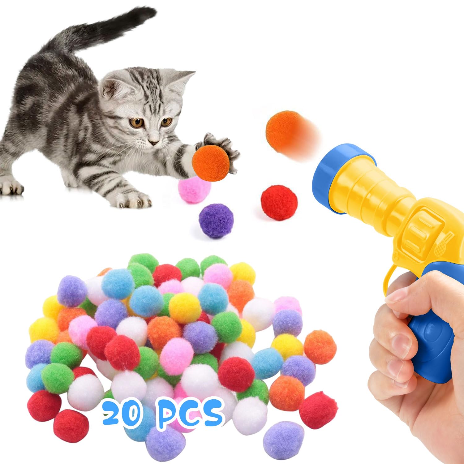 Cat Ball Toy Launcher Set, Cat Toys for Indoor Cats, Interactive Cat ...
