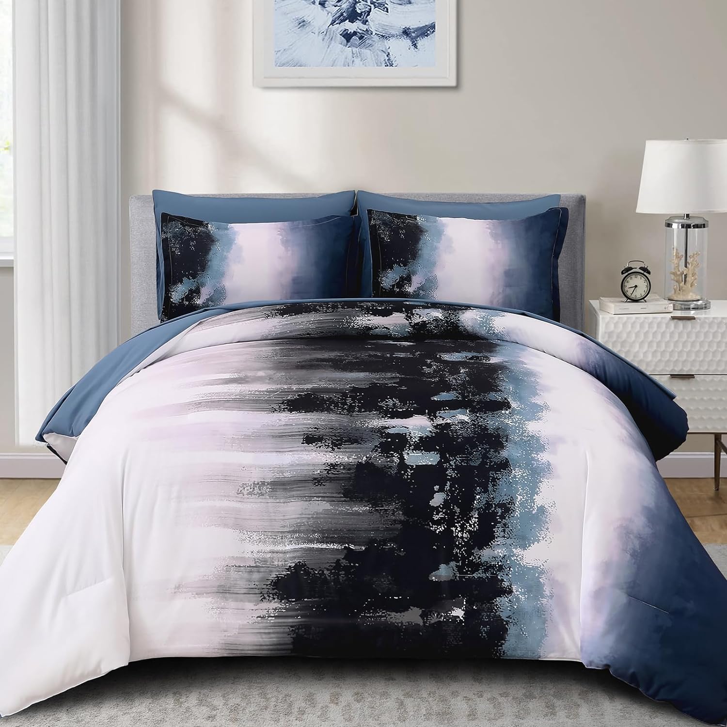 Amazon.com: Dinjoy Ombre Blue Comforter Set Full Size Gradient Navy ...