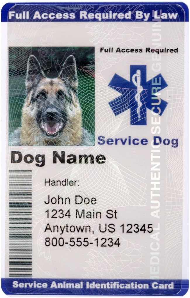 Amazon.com: Personalized Service Dog ID Custom Identification Card for ...